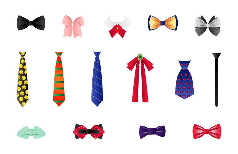 Tie and bows colored fashion clothes accessories Vector Image