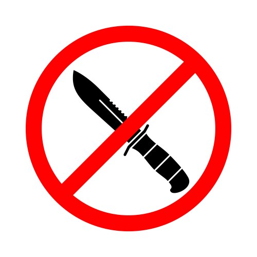 No knife weapon prohibition sign on white Vector Image