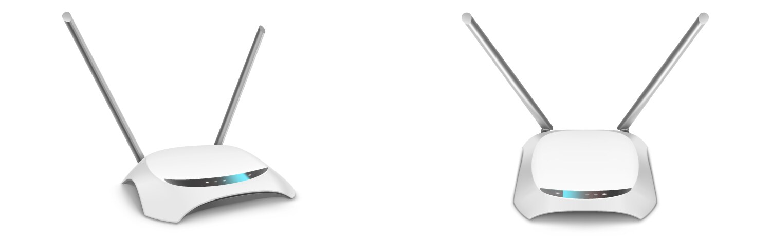 Wifi router front top angle and side view mockup Vector Image