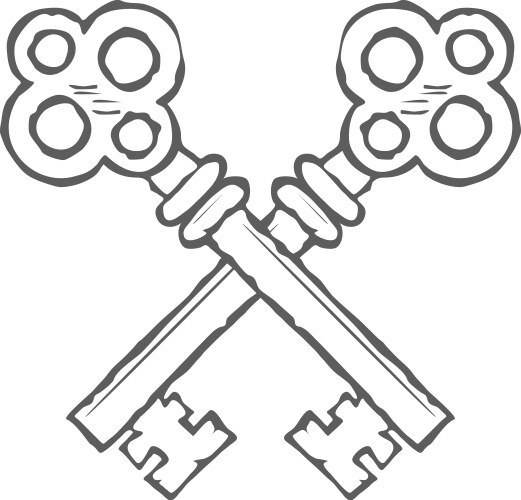Two crossed antique keys and sword medieval Vector Image