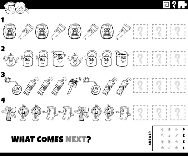 Pattern task with cartoon objects coloring page Vector Image