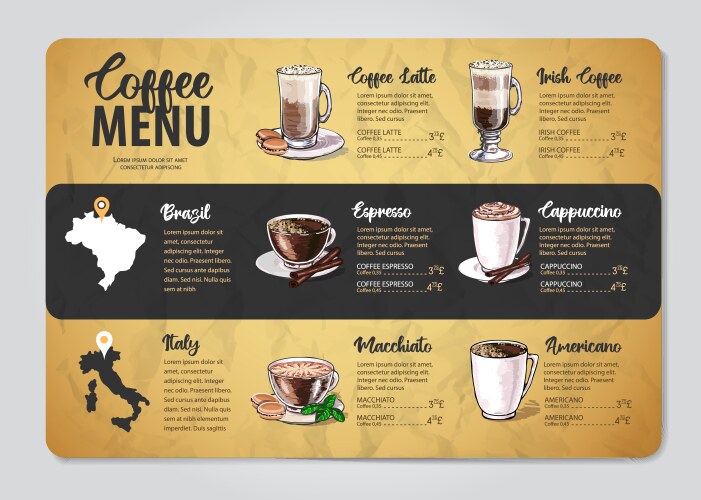 Coffee bakery shop cafe set menu template Vector Image