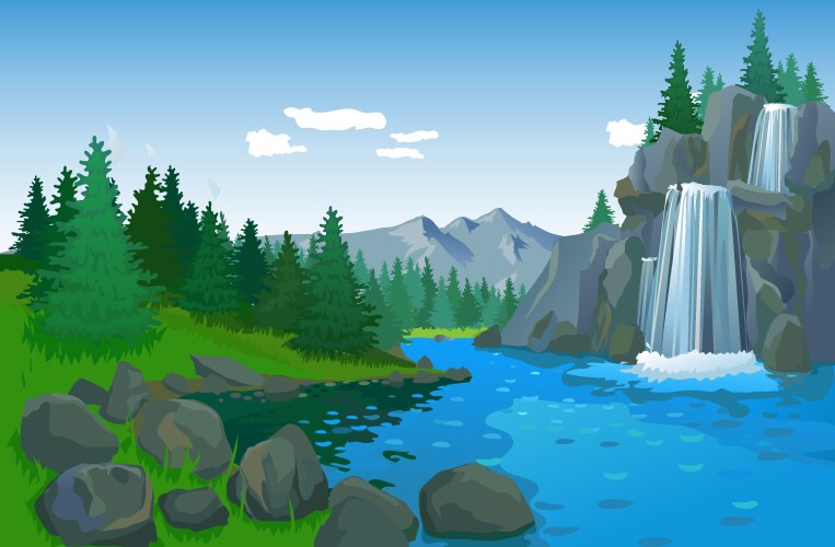 A waterfall nature landscape Royalty Free Vector Image