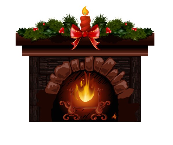 Postcard with christmas fireplace burning Vector Image
