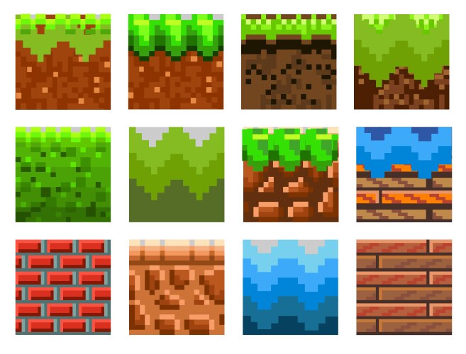 Pixel minecraft style land block background Vector Image