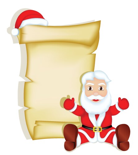 Happy santa scroll blank label pointing Royalty Free Vector
