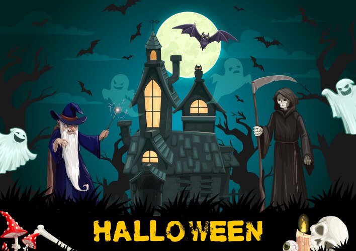 Halloween house cartoon background horror haunted Vector Image