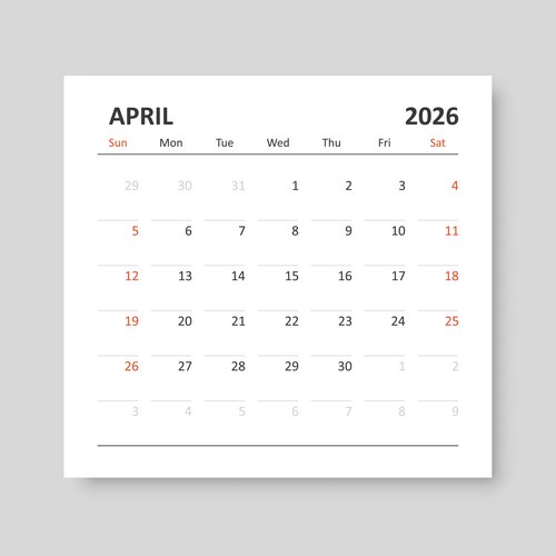 Flat Style April 2026 Calendar Icon – Royalty-Free Vector | VectorStock