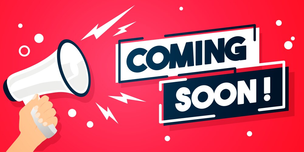 Coming soon cartoon poster with red curtains Vector Image