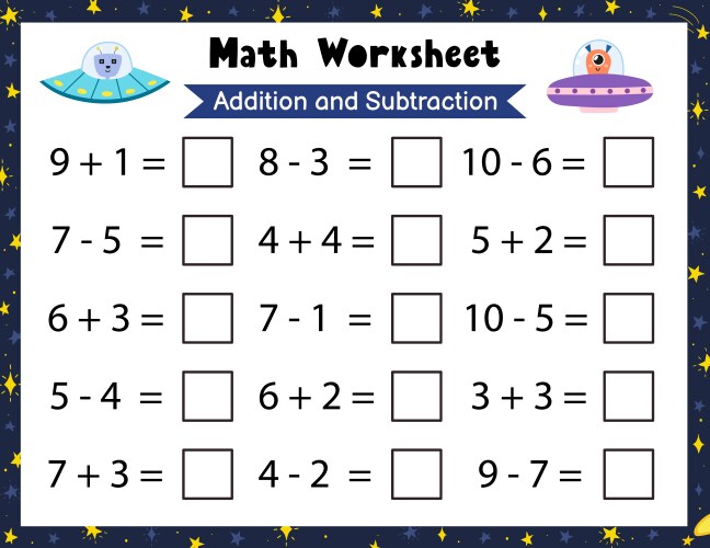 Math worksheet for kids addition mathematic Vector Image