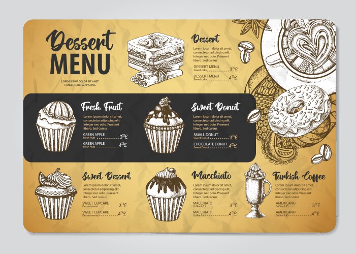 Restaurant dessert menu design decorative sketch Vector Image