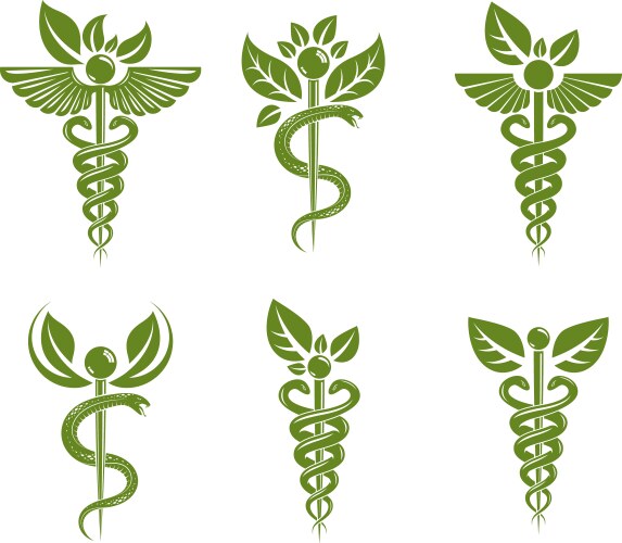 Banner with hermes staff caduceus and runes Vector Image
