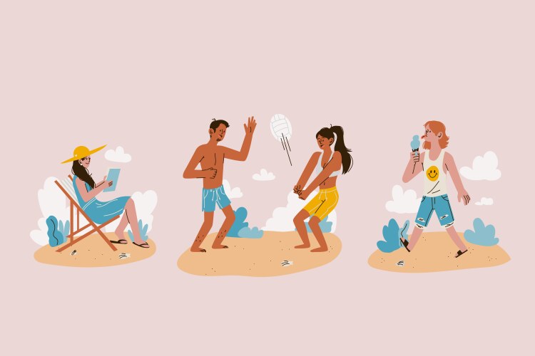 Cartoon summer scenes set Royalty Free Vector Image