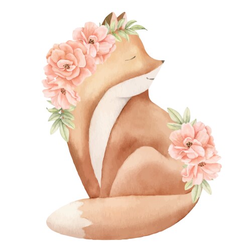Cute watercolor fox family in woods Royalty Free Vector