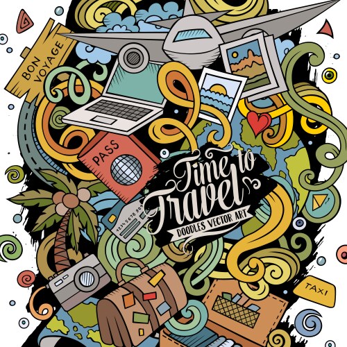 Cartoon hand drawn doodles travel corporate Vector Image