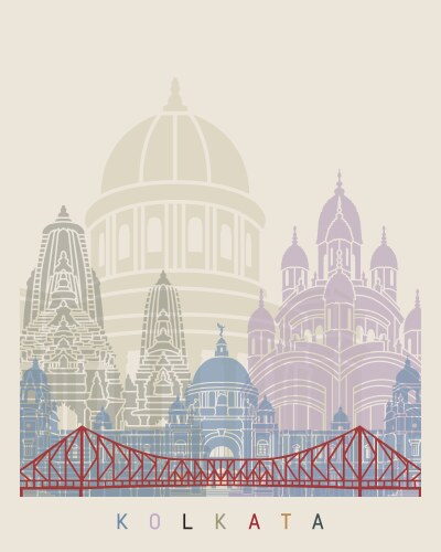 Kolkata skyline in red Royalty Free Vector Image