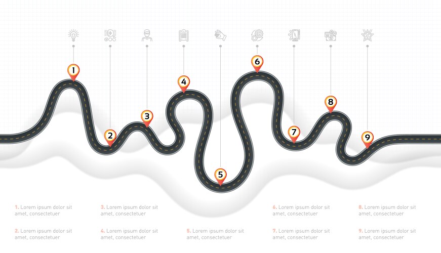 Navigation map infographic 9 steps timeline Vector Image