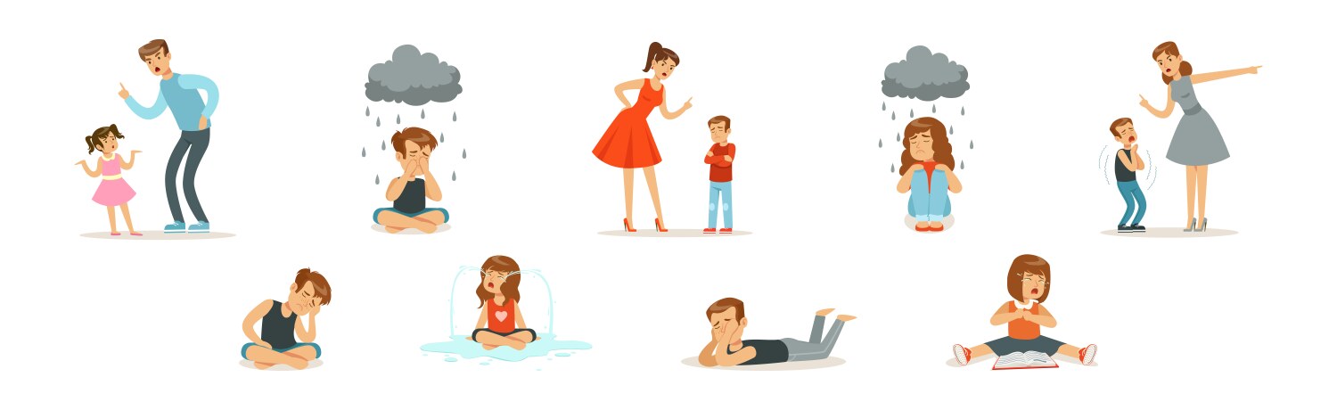 Sad child character cry and feel unhappy Vector Image