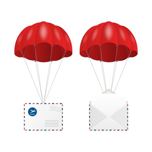 3d realistic flying parachute with paper Vector Image