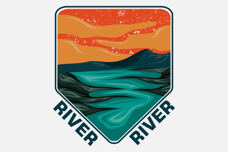 Beautiful river retro design landscape Royalty Free Vector