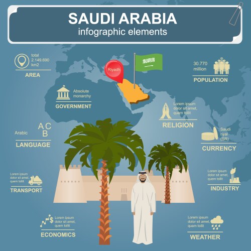 Saudi arabia infographics statistical data sights Vector Image