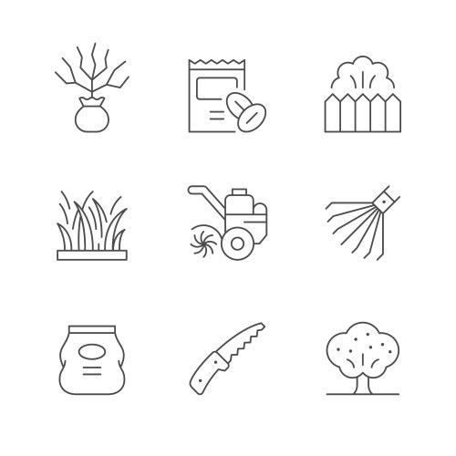 Plant planting seed and trees line icons Vector Image