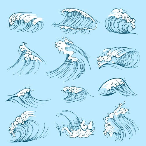 Sketch wave ocean sea waves splash hand drawn Vector Image