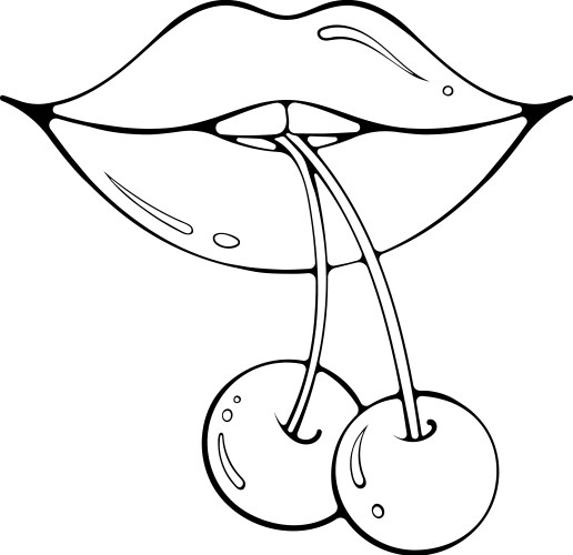 Red lips with cherries color Royalty Free Vector Image