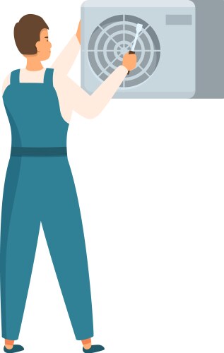 Technician repairing air conditioner using Vector Image