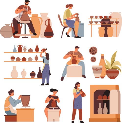 Pottery classes youth students in class Royalty Free Vector