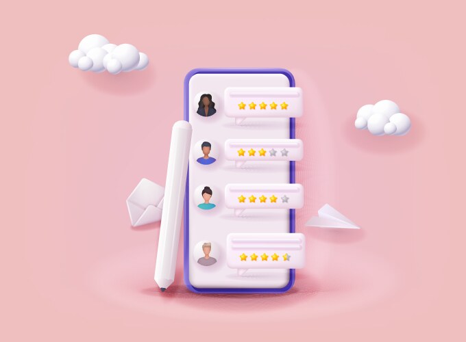 Woman character giving five star feedback Vector Image