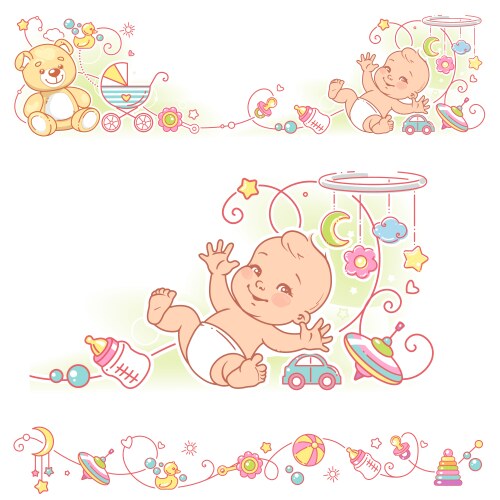 Cute borders with baby icons Royalty Free Vector Image