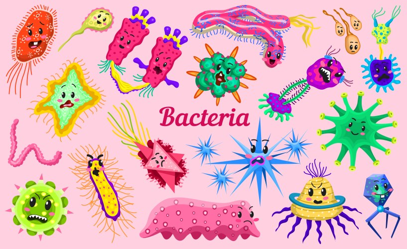 Bacteria posters with cute germ and microbe Vector Image