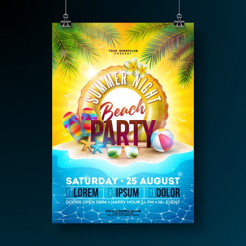 Summer beach party flyer design with disco ball Vector Image