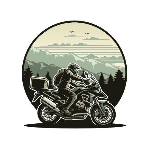Biker riding adventure motorbike logo Royalty Free Vector