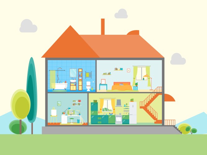 Cartoon multistorey house in cross section Vector Image