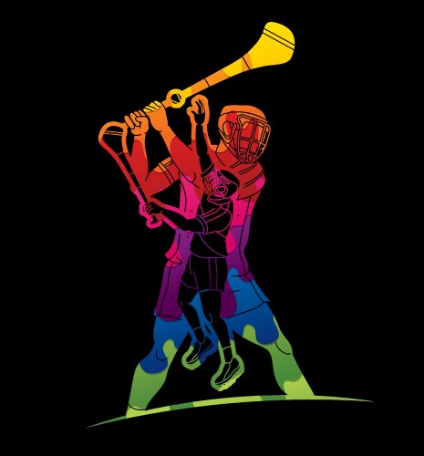 Group of hurling players action cartoon Royalty Free Vector