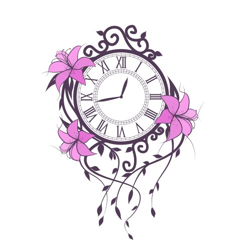 Magnolia flowers and clock Royalty Free Vector Image