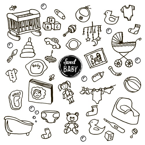 Baby doodle and lettering set Royalty Free Vector Image