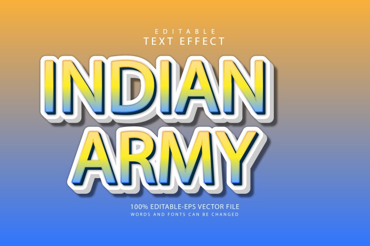 Indian army editable text effect 3 dimension Vector Image