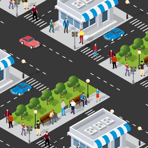 Isometric set street crossroads 3d of the city Vector Image