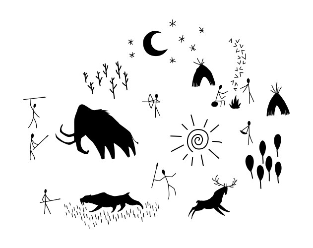 Prehistoric cave paintings old drawings Royalty Free Vector