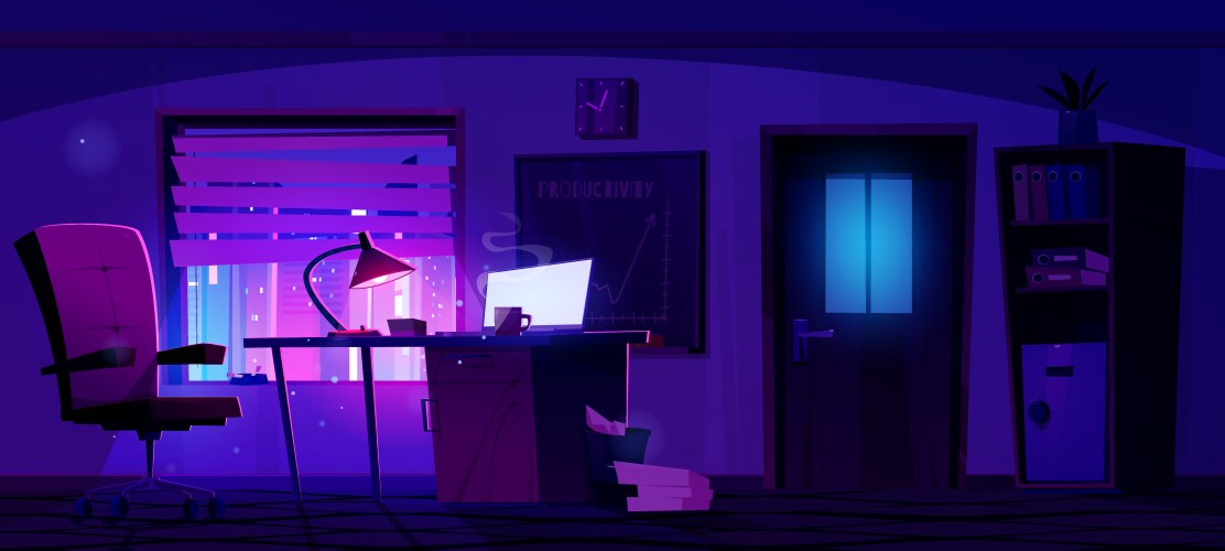 Man work late until night in office Royalty Free Vector