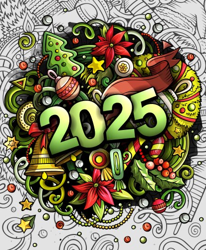 2025 doodles new year objects and elements design Vector Image