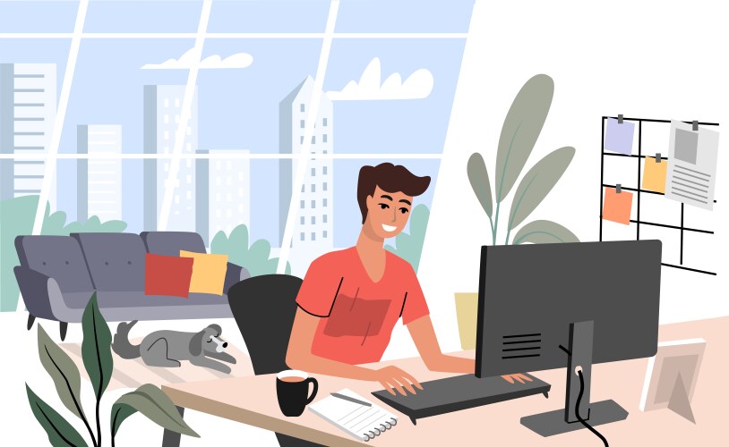 Father working at home cartoon concept Royalty Free Vector