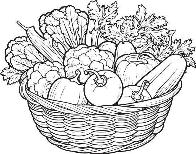 Harvest coloring page basket bounty Royalty Free Vector