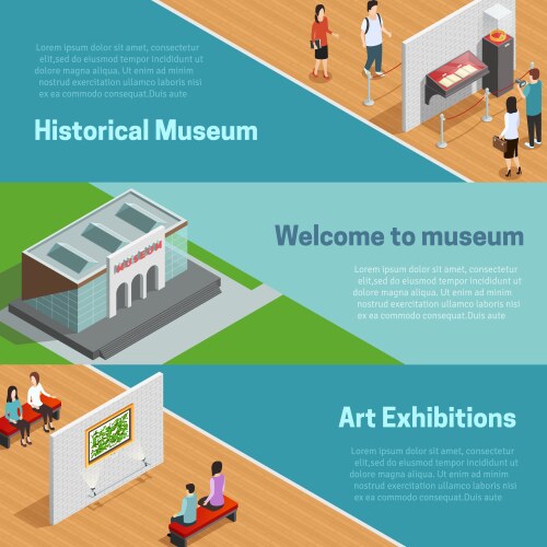 Isometric museum exhibition concept Royalty Free Vector