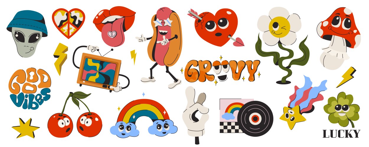 Groovy flower cartoon characters funny happy Vector Image