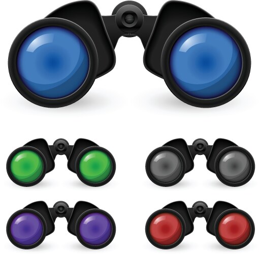 Front view binoculars with blue glasses Royalty Free Vector