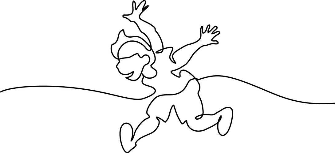Continuous one line drawing happy boy running Vector Image